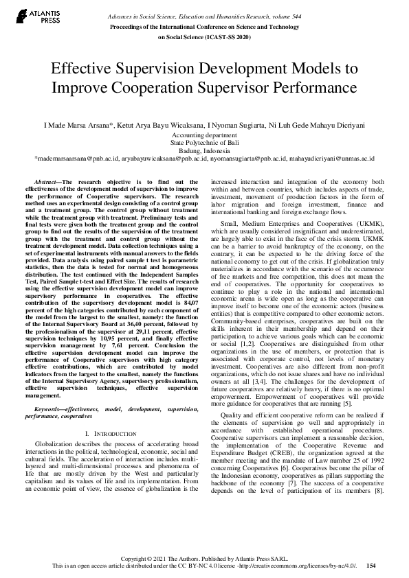 (PDF) Effective Supervision Development Models to Improve Cooperation ...