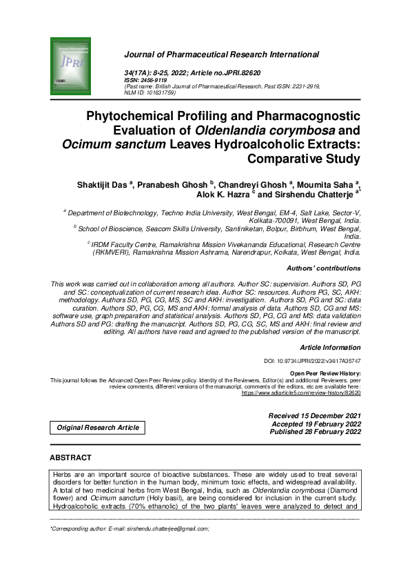 (PDF) Phytochemical Profiling and Pharmacognostic Evaluation of Oldenlandia corymbosa and Ocimum ...