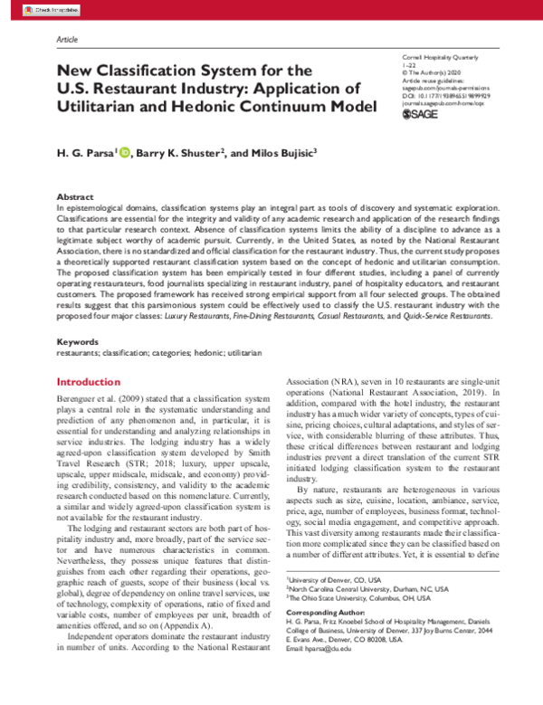 (PDF) New Classification System for the U.S. Restaurant Industry ...