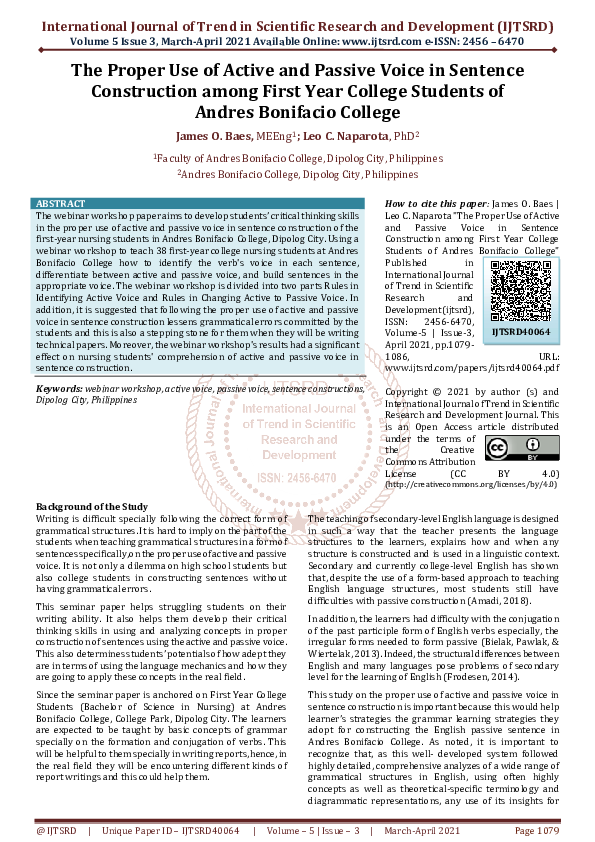 (PDF) The Proper Use of Active and Passive Voice in Sentence ...