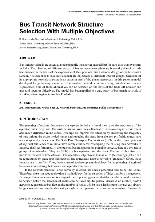 (PDF) Bus Transit Network Structure Selection With Multiple Objectives