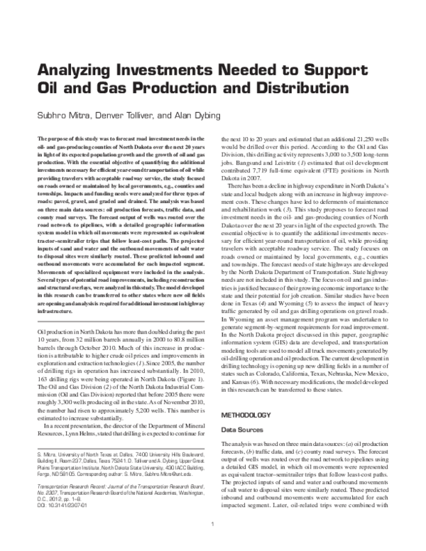 (PDF) Analyzing Investments Needed to Support Oil and Gas Production and Distribution