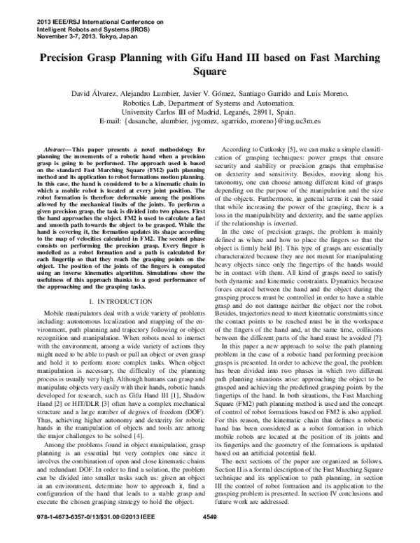 (PDF) Precision grasp planning with Gifu Hand III based on fast ...
