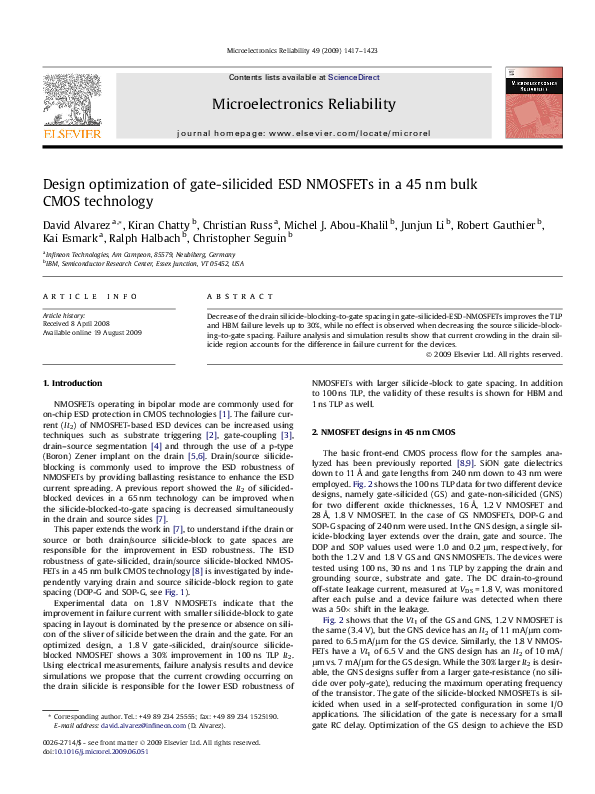 (PDF) Design optimization of gate-silicided ESD NMOSFETs in a 45nm bulk ...