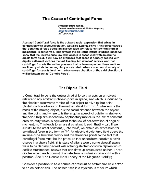 (PDF) The Cause of Centrifugal Force