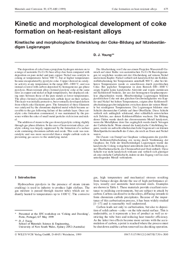 (PDF) Kinetic and morphological development of coke formation on heat ...