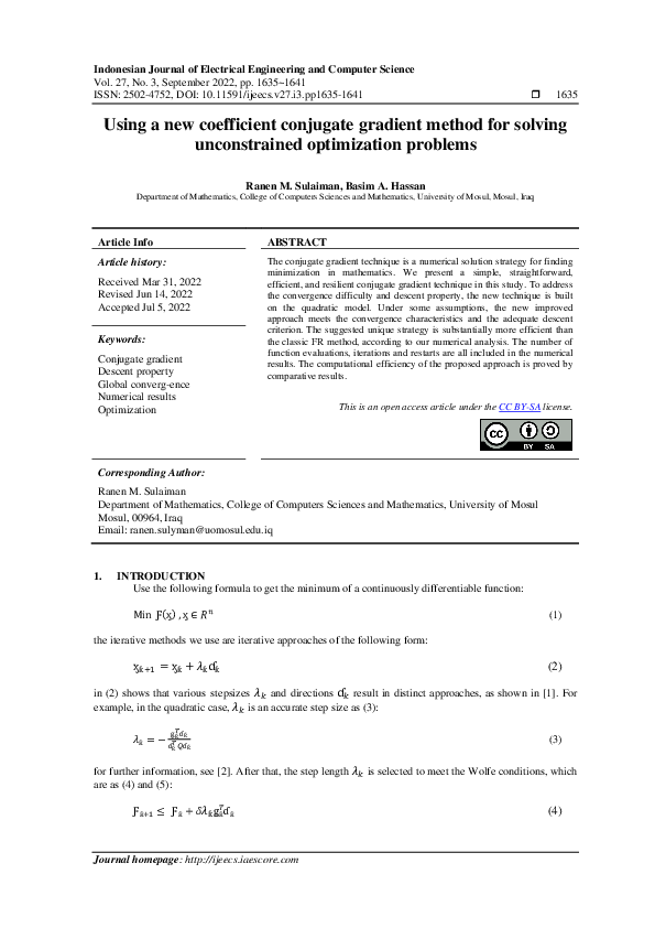 Pdf Using A New Coefficient Conjugate Gradient Method For Solving Unconstrained Optimization