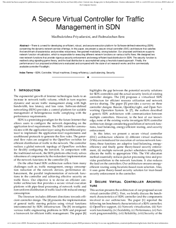 (PDF) A Secure Virtual Controller for Traffic Management in SDN