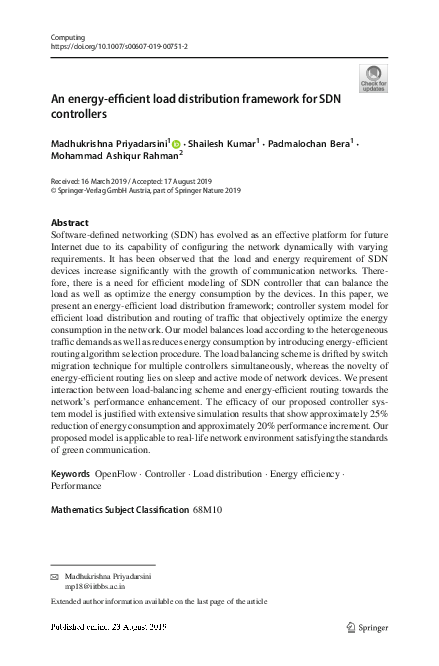 (PDF) An energy-efficient load distribution framework for SDN controllers