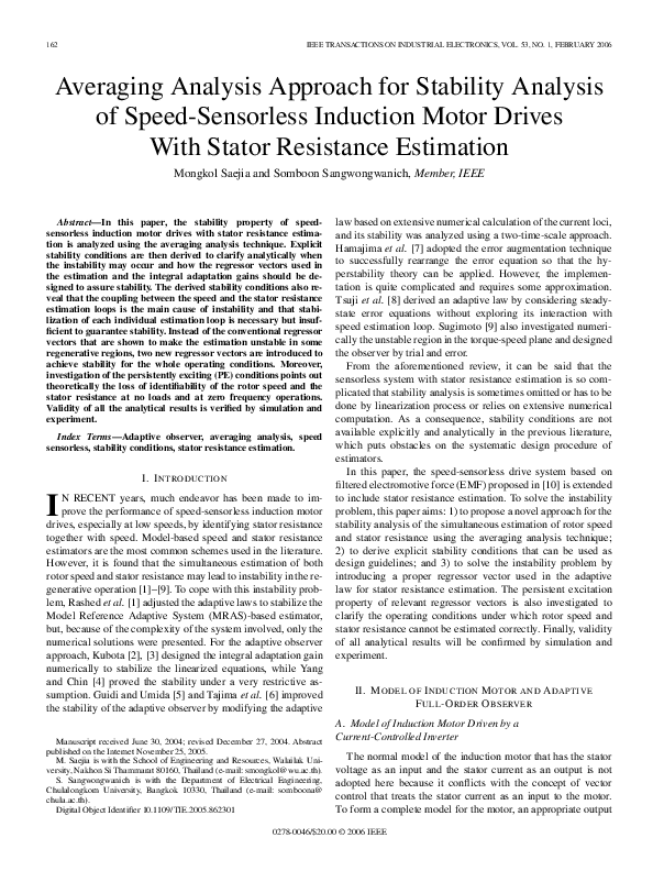 (PDF) Averaging analysis approach for stability analysis of speed-sensorless induction motor ...