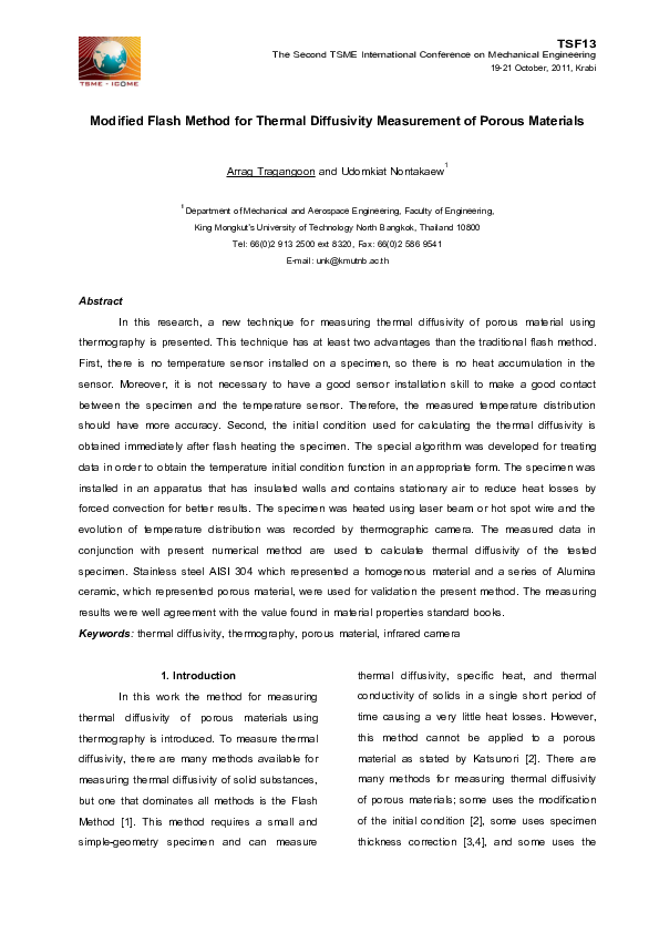 (PDF) Modified Flash Method for Thermal Diffusivity Measurement of Porous Materials