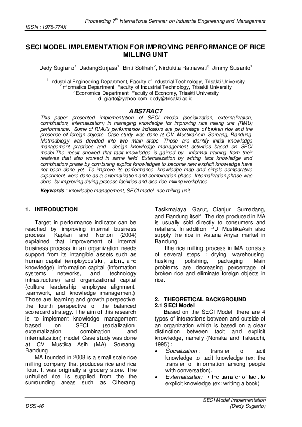 (PDF) Seci Model Implementation for Improving Performance of Rice Milling Unit