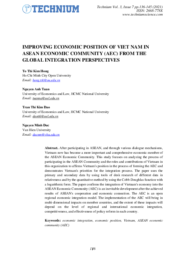 (PDF) Improving economic position of Vietnam in Asean Economic ...