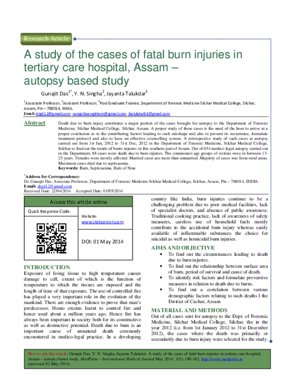 (PDF) A study of the cases of fatal burn injuries tertiary care ...