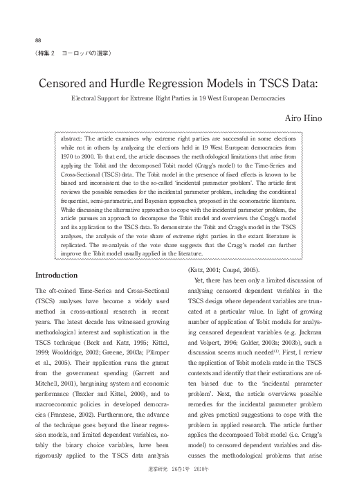 (PDF) Censored and Hurdle Regression Models in TSCS Data