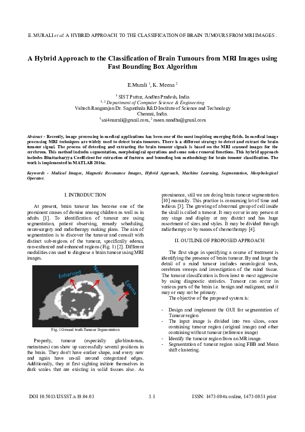 (PDF) A Hybrid Approach to the Classification of Brain Tumours from MRI Images Using Fast ...