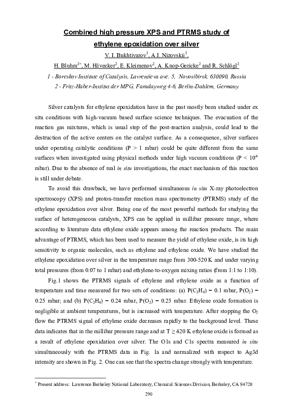 (PDF) Combined high pressure XPS and PTRMS study of ethylene ...