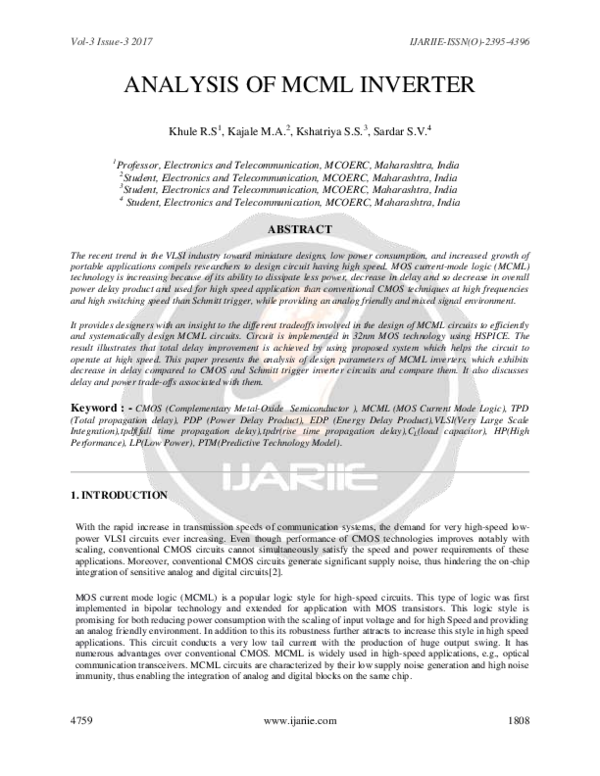(PDF) Analysis of MCML Inverter