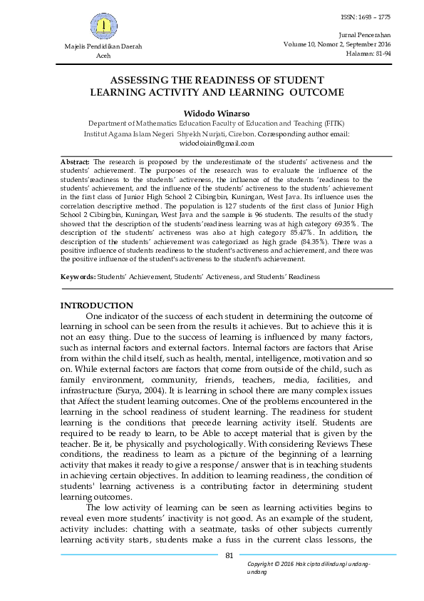 (PDF) Assessing the Readiness of Student Learning Activity and Learning ...