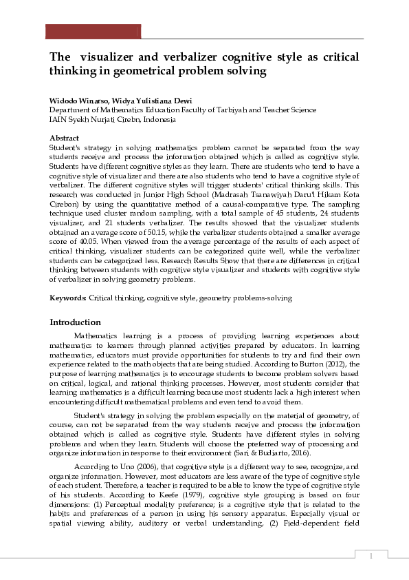 (PDF) The Visualizer and Verbalizer Cognitive Style as Critical ...