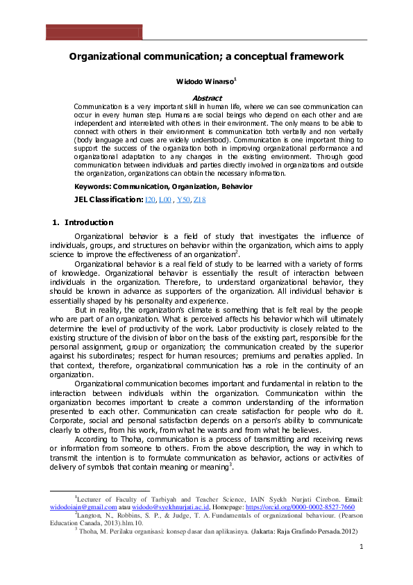 (PDF) Organizational communication; a conceptual framework