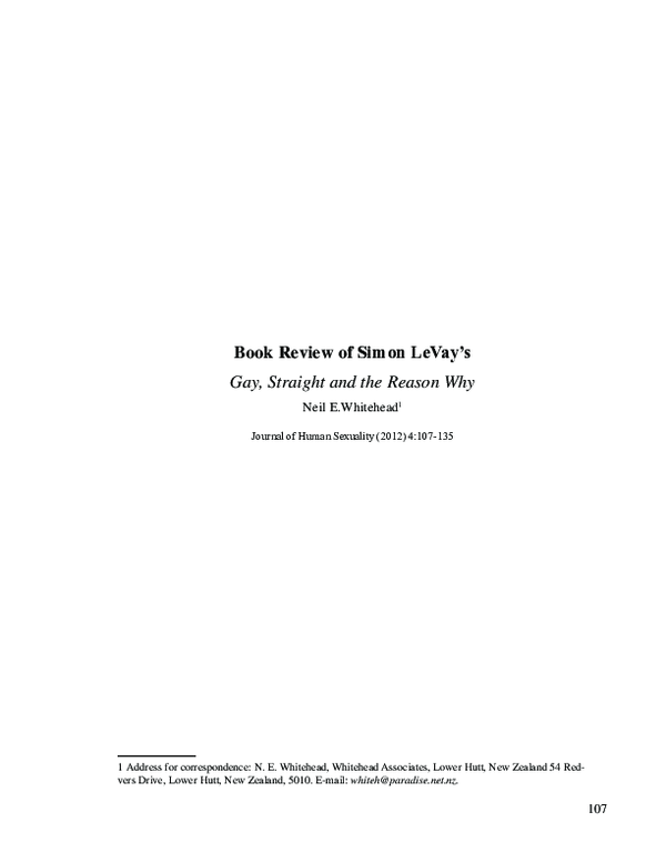 (PDF) Review of Simon LeVay ’ s Gay , Straight and the Reason Why
