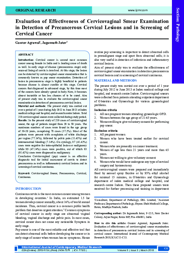 (PDF) Evaluation of Effectiveness of Cervicovaginal Smear Examination ...