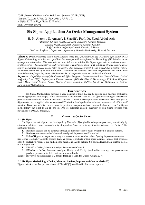 Pdf Six Sigma Application An Order Management System Sohail Anwer 5976