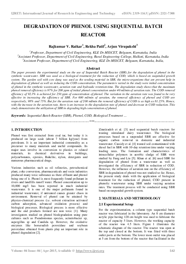 (PDF) Degradation of Phenol Using Sequential Batch Reactor