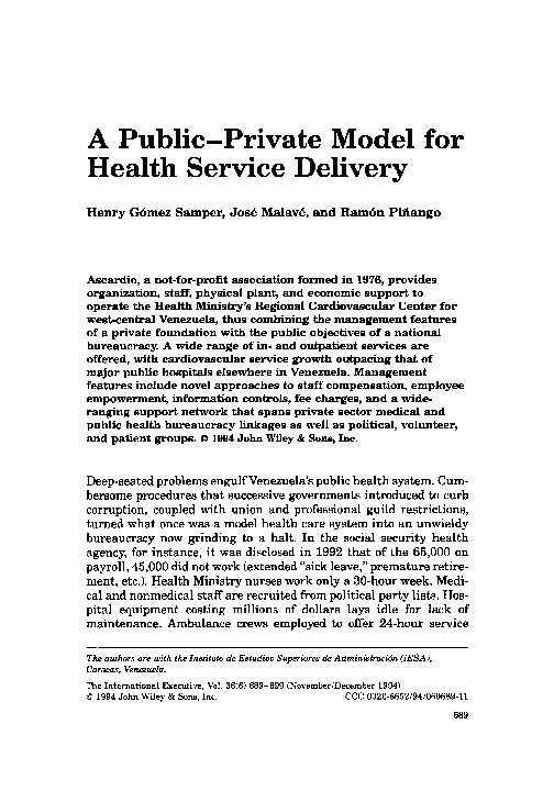 (PDF) A public–private model for health service delivery