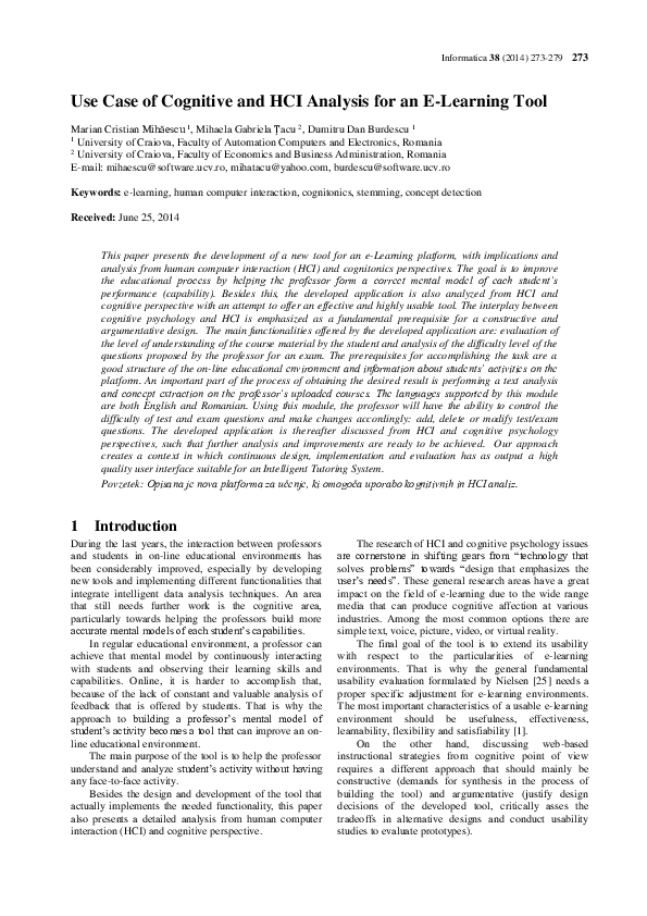 (PDF) Use Case of Cognitive and HCI Analysis for an E-Learning Tool