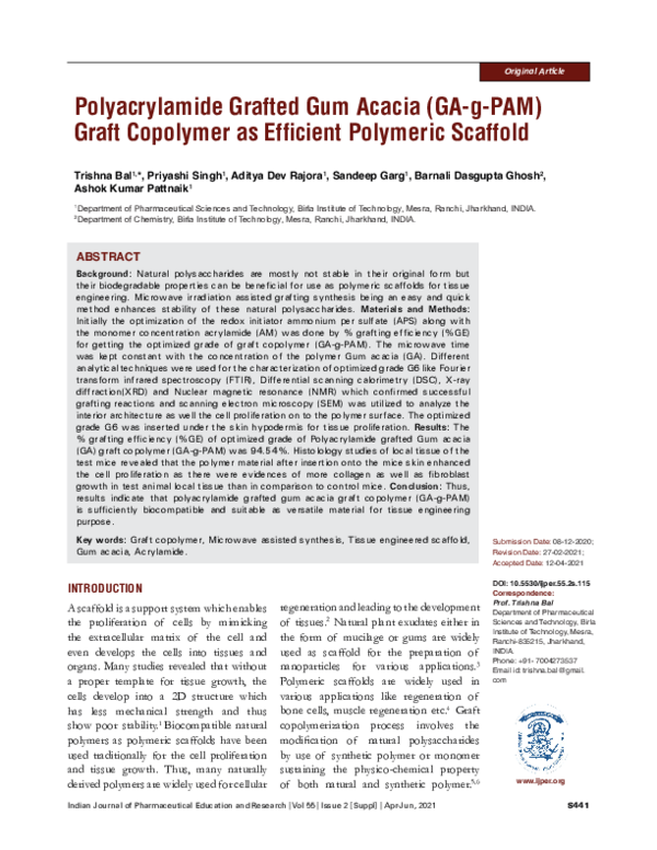 (PDF) Polyacrylamide Grafted Gum Acacia (GA-g-PAM) Graft Copolymer as ...