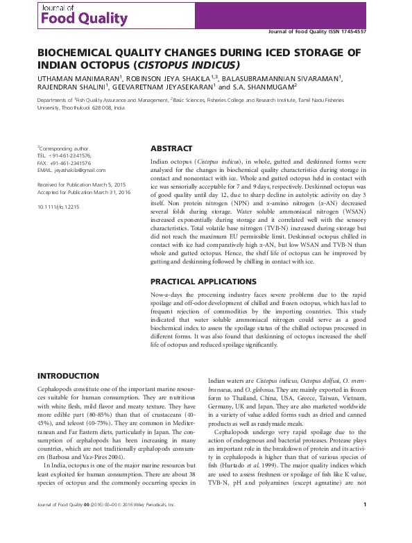(PDF) Biochemical Quality Changes During Iced Storage of Indian Octopus ...