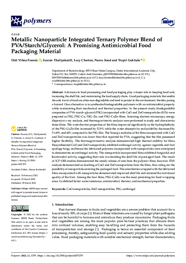 (PDF) Metallic Nanoparticle Integrated Ternary Polymer Blend of PVA/Starch/Glycerol: A Promising ...