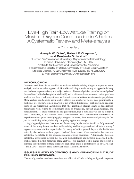 (PDF) Live-High Train-Low Altitude Training on Maximal Oxygen ...