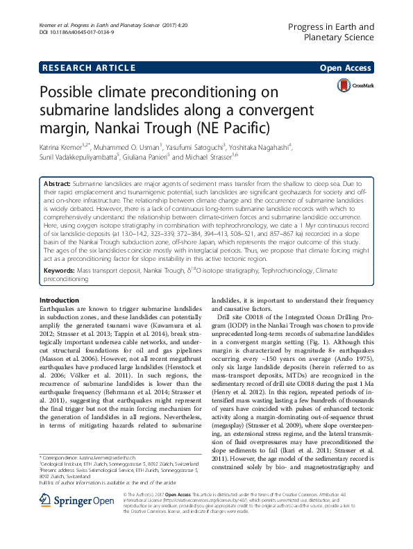(PDF) Possible climate preconditioning on submarine landslides along a ...