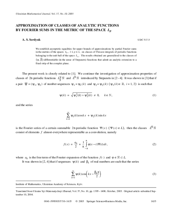 (PDF) Fourier Sums Approximation in Lp Spaces