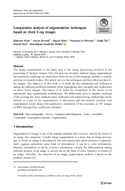 (PDF) Comparative analysis of segmentation techniques based on chest X-ray images