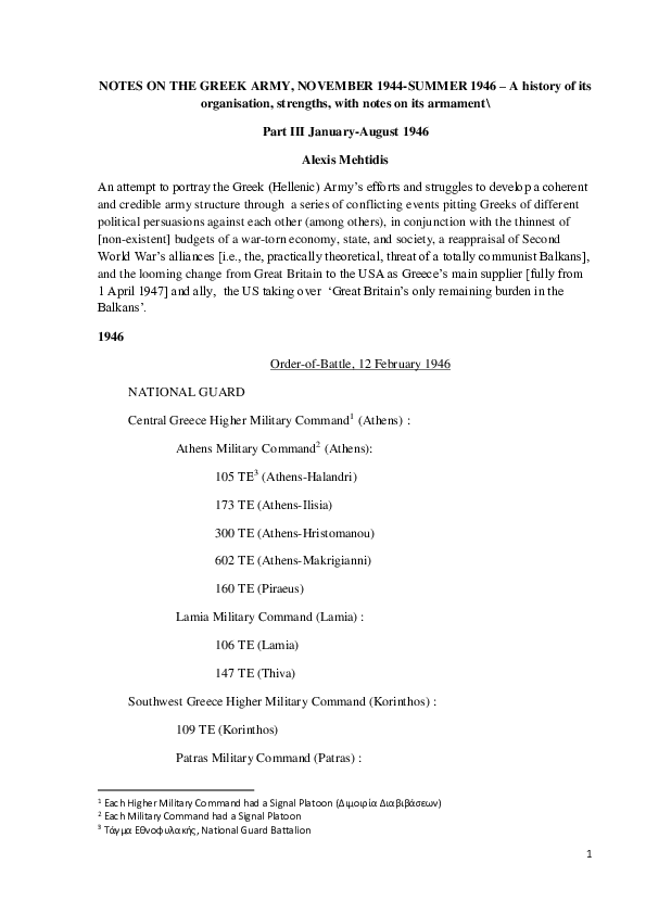 (PDF) NOTES ON THE GREEK ARMY NOVEMBER 1944-SUMMER 1946 A history of ...