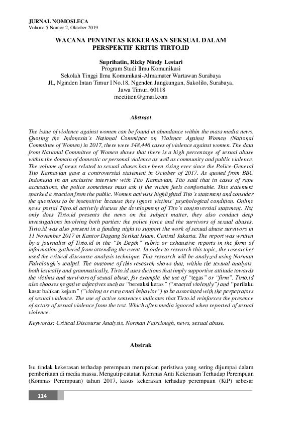 (PDF) WACANA PENYINTAS KEKERASAN SEKSUAL DALAM PERSPEKTIF KRITIS tirto.id | Suprihatin ...