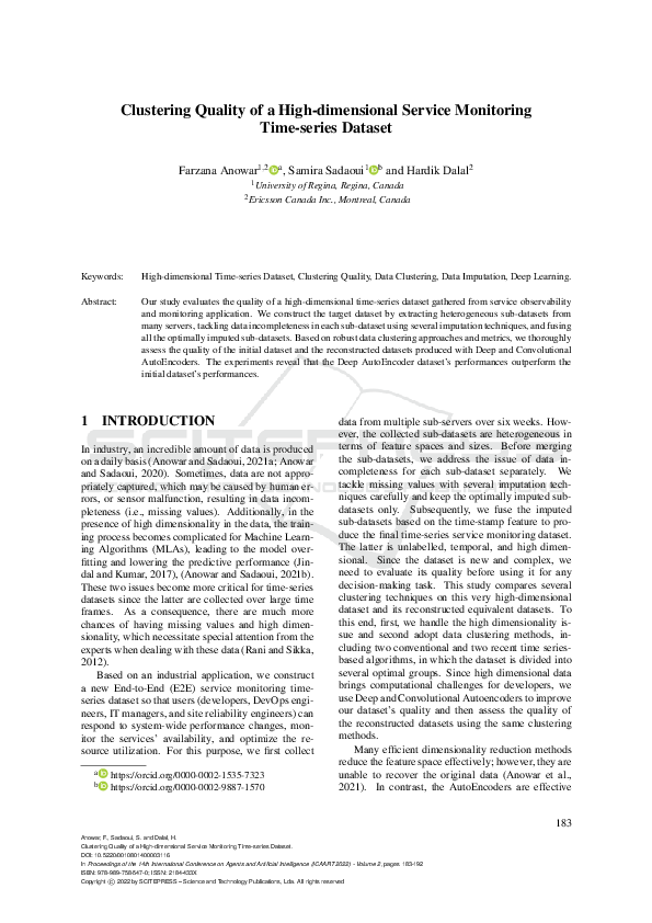 Pdf Clustering Quality Of A High Dimensional Service Monitoring Time