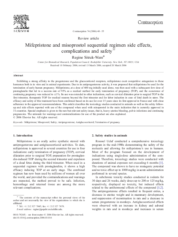 (PDF) Mifepristone and misoprostol sequential regimen side effects ...