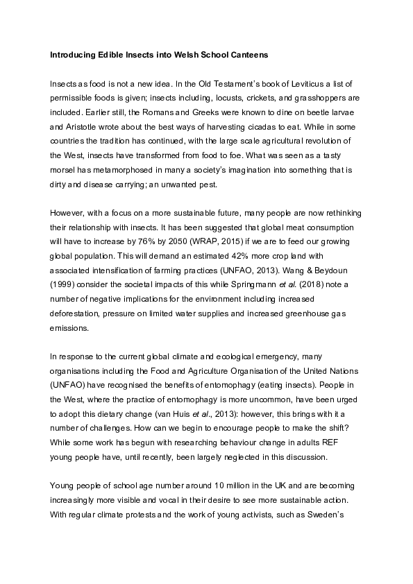 (PDF) Introducing edible insects into Welsh school canteens