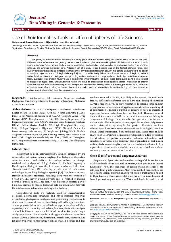 (PDF) Use of Bioinformatics Tools in Different Spheres of Life Sciences ...