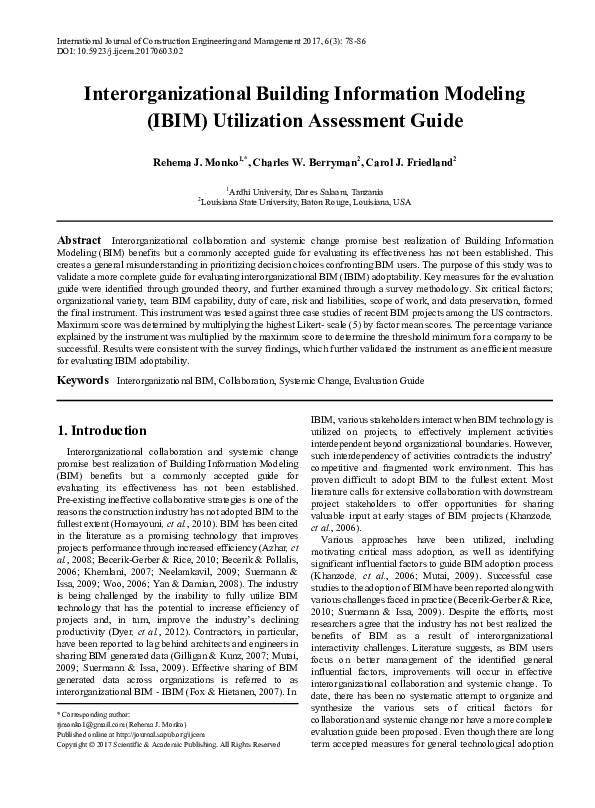(PDF) Interorganizational Building Information Modeling (IBIM) Utilization Assessment Guide