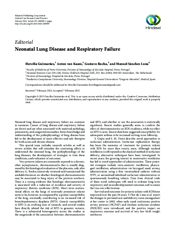 (PDF) Neonatal Lung Disease and Respiratory Failure
