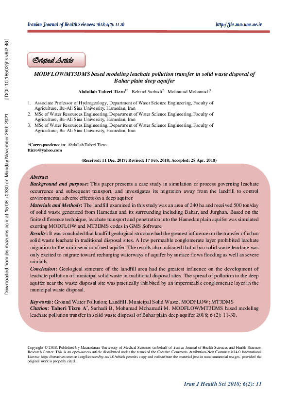 (PDF) MODFLOW/MT3DMS Based Modeling Leachate Pollution Transfer in ...