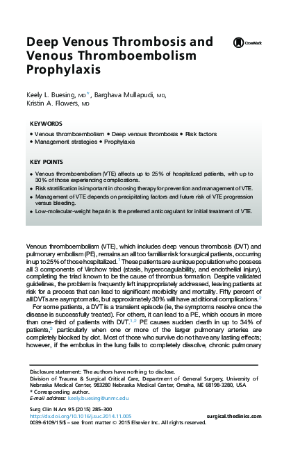 (PDF) Deep Venous Thrombosis and Venous Thromboembolism Prophylaxis | Paul Nyquist - Academia.edu