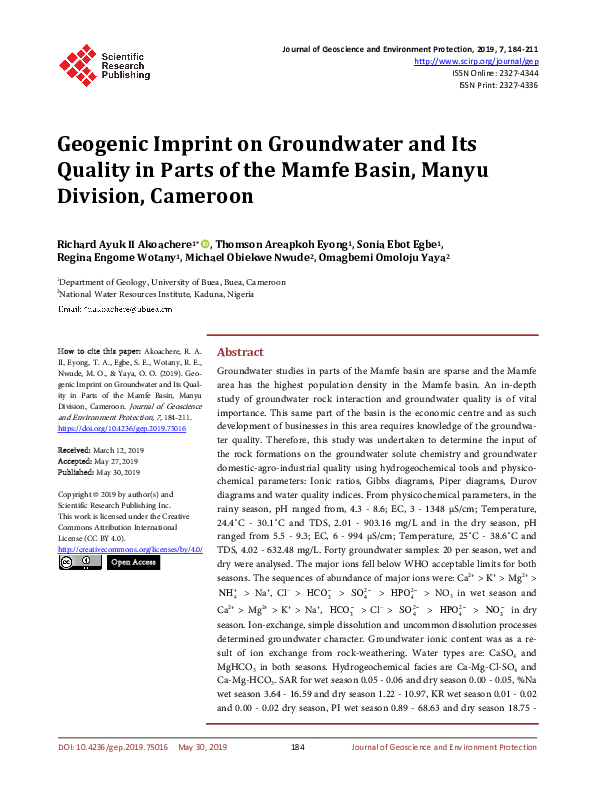(PDF) Geogenic Imprint on Groundwater and Its Quality in Parts of the ...