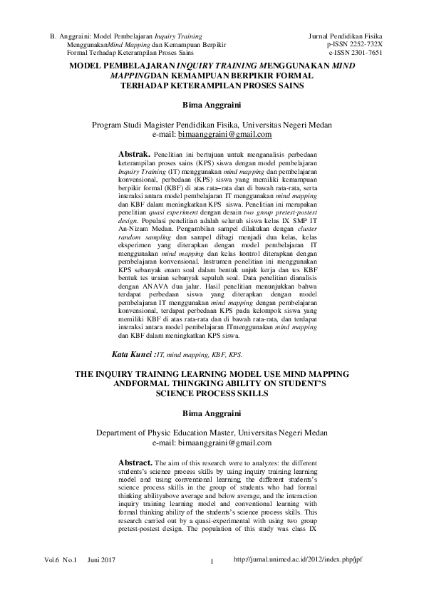 (PDF) The Inquiry Training Learning Model Use Mind Mapping and Formal Thingking Ability on ...